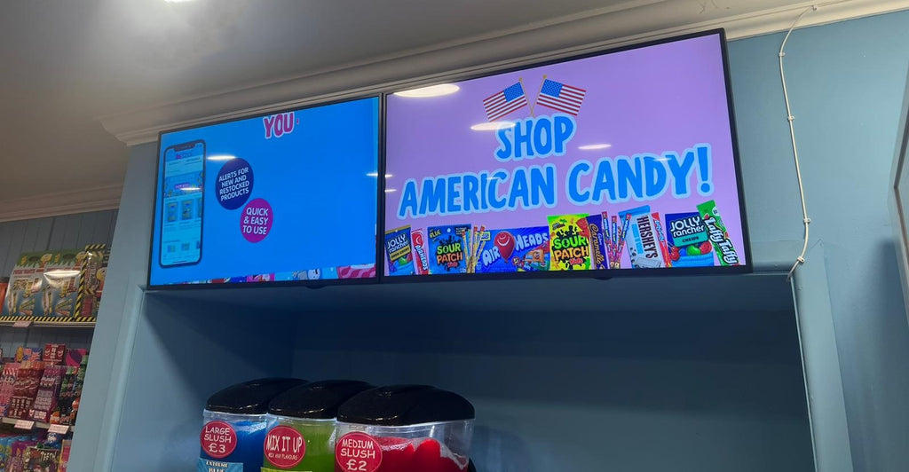 Sweet shop installs digital screens | Display Screens – Mid West Displays